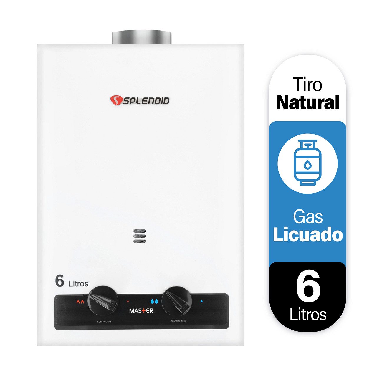 CALEFON 6 LITROS MASTER GAS LICUADO TIRO NATURAL SPLENDID | Hical