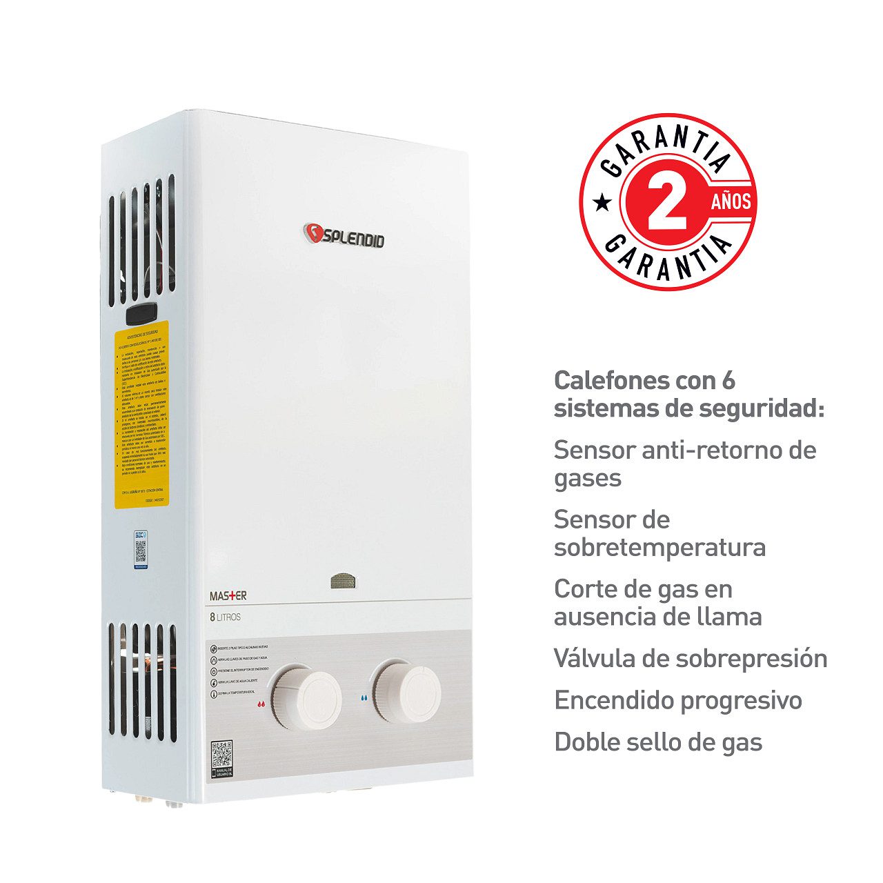 CALEFON 8 LITROS MASTER GAS NATURAL TIRO NATURAL SPLENDID | Hical